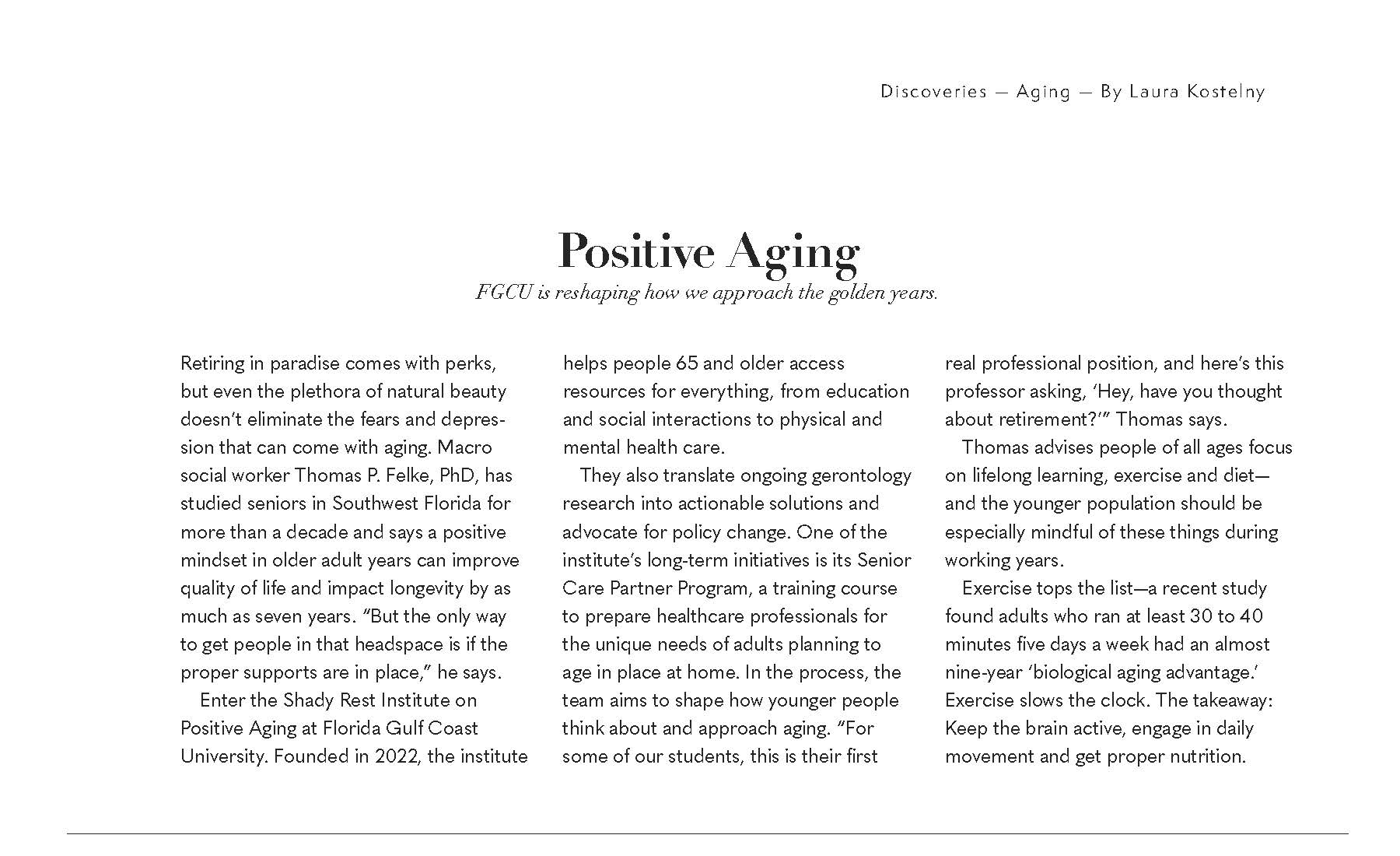 Shady Rest Institute on Positive Aging in 2024 Healthy Life Issue